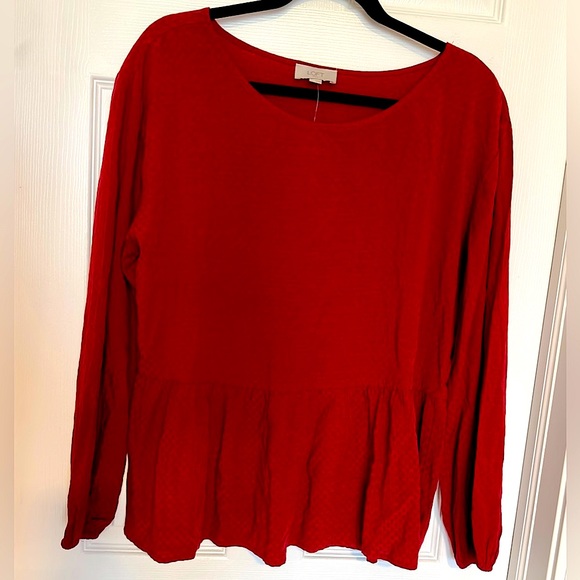 LOFT | Tops | Nwt Ruby Red Long Sleeve Blouse Relaxed Fit | Poshmark